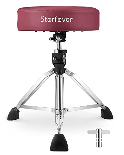 Starfavor Drum Throne Adjustable, Drum Stool Padded Drum Seat, Rotatable Drum Chair with Double Braced Anti-Slip Feet, Crimson Color, Red, ST-650 Stone