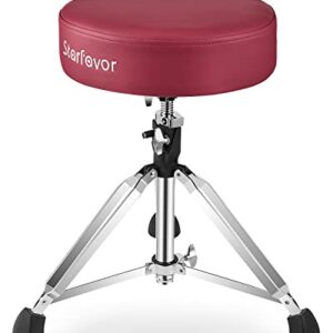 Starfavor Drum Throne Adjustable, Drum Stool Padded Drum Seat, Rotatable Drum Chair with Double Braced Anti-Slip Feet, Crimson Color, Red, ST-650 Stone