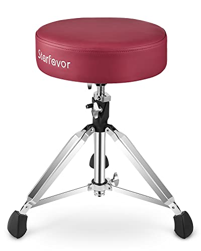 Starfavor Drum Throne Adjustable, Drum Stool Padded Drum Seat, Rotatable Drum Chair with Double Braced Anti-Slip Feet, Crimson Color, Red, ST-650 Stone