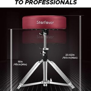 Starfavor Drum Throne Adjustable, Drum Stool Padded Drum Seat, Rotatable Drum Chair with Double Braced Anti-Slip Feet, Crimson Color, Red, ST-650 Stone