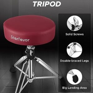 Starfavor Drum Throne Adjustable, Drum Stool Padded Drum Seat, Rotatable Drum Chair with Double Braced Anti-Slip Feet, Crimson Color, Red, ST-650 Stone