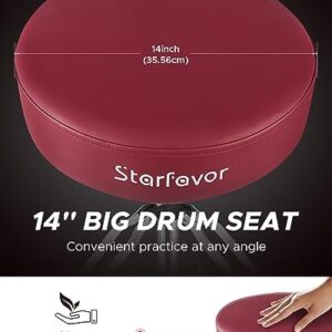 Starfavor Drum Throne Adjustable, Drum Stool Padded Drum Seat, Rotatable Drum Chair with Double Braced Anti-Slip Feet, Crimson Color, Red, ST-650 Stone