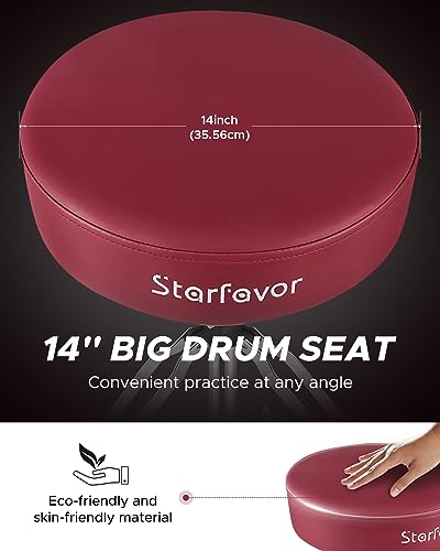 Starfavor Drum Throne Adjustable, Drum Stool Padded Drum Seat, Rotatable Drum Chair with Double Braced Anti-Slip Feet, Crimson Color, Red, ST-650 Stone