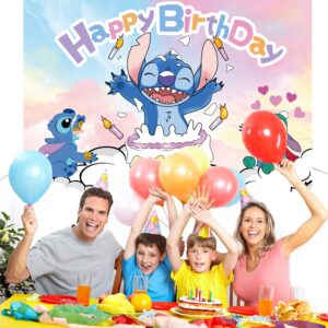 Stitc Birthday Decorations for Girls and Boys, Birthday Backdrop Party 60x40 Inch, Stylish Stitc Birthday Party Supplies Banner Background (Cute1, 3 * 5FT)