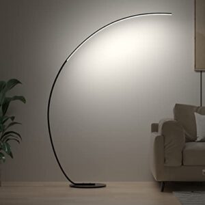 rgbw modern 69.99 inch arched standing reading floor lamp with remote - dimmable black led color changing curved ambient lighting for bedroom and living room