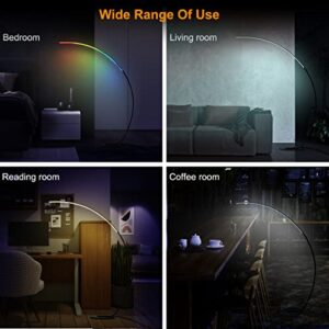 RGBW Modern 69.99 inch Arched Standing Reading Floor Lamp with Remote - Dimmable Black Led Color Changing Curved Ambient Lighting for Bedroom and Living Room