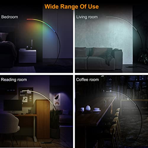 RGBW Modern 69.99 inch Arched Standing Reading Floor Lamp with Remote - Dimmable Black Led Color Changing Curved Ambient Lighting for Bedroom and Living Room