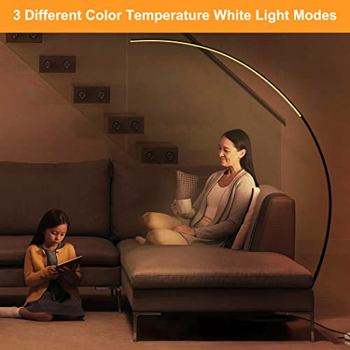 RGBW Modern 69.99 inch Arched Standing Reading Floor Lamp with Remote - Dimmable Black Led Color Changing Curved Ambient Lighting for Bedroom and Living Room