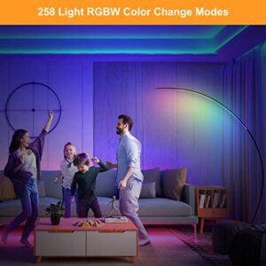 RGBW Modern 69.99 inch Arched Standing Reading Floor Lamp with Remote - Dimmable Black Led Color Changing Curved Ambient Lighting for Bedroom and Living Room