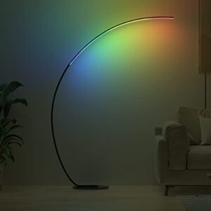 RGBW Modern 69.99 inch Arched Standing Reading Floor Lamp with Remote - Dimmable Black Led Color Changing Curved Ambient Lighting for Bedroom and Living Room