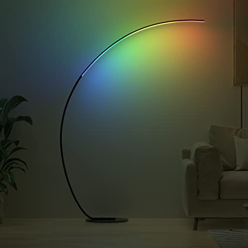 RGBW Modern 69.99 inch Arched Standing Reading Floor Lamp with Remote - Dimmable Black Led Color Changing Curved Ambient Lighting for Bedroom and Living Room