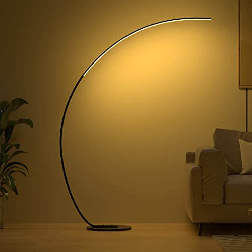 RGBW Modern 69.99 inch Arched Standing Reading Floor Lamp with Remote - Dimmable Black Led Color Changing Curved Ambient Lighting for Bedroom and Living Room