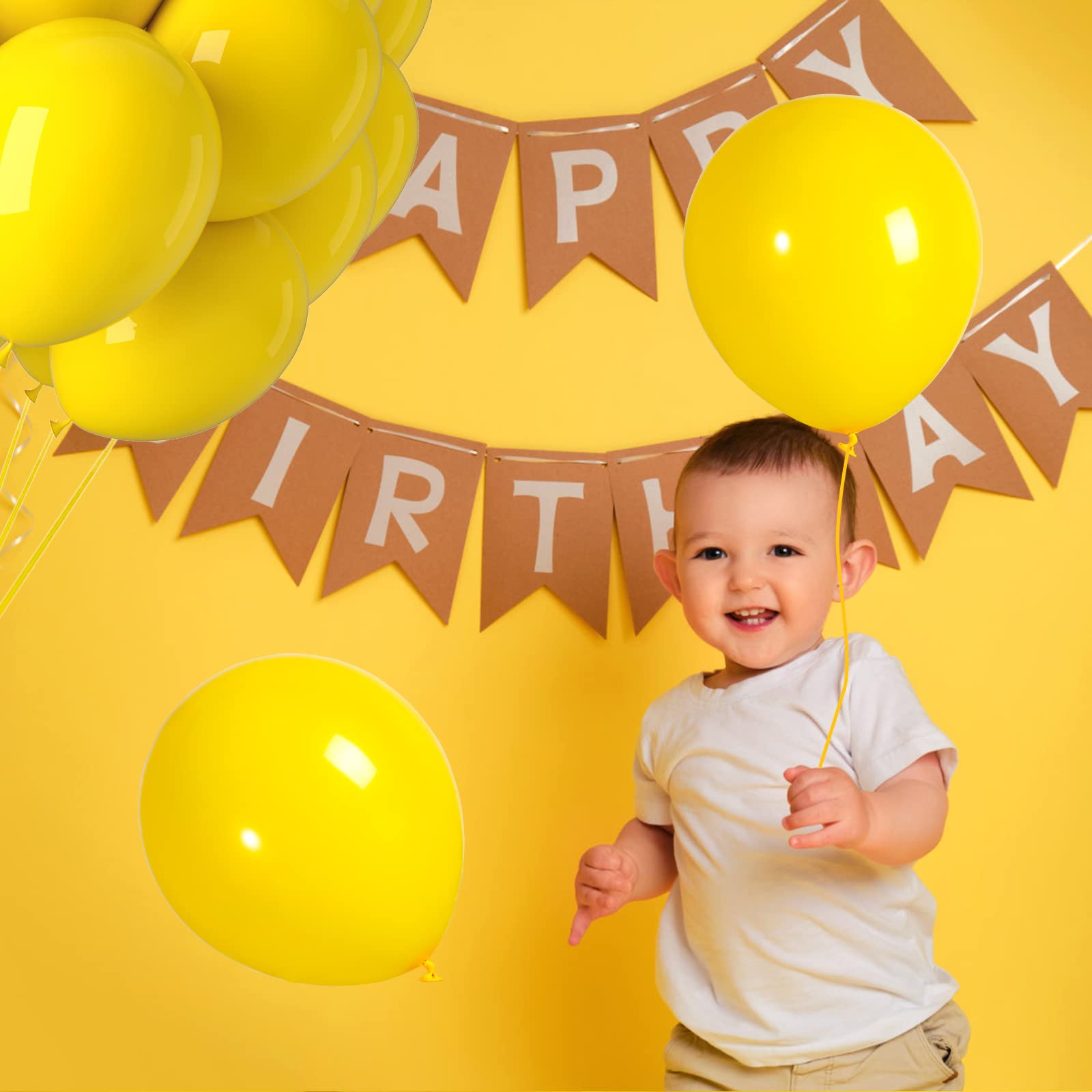 Garma Yellow Balloons 12 inch, 100PCS Yellow Latex Party Balloons for Balloons Arch as Birthday Party, Graduation, Wedding, Baby Shower, Halloween, Christmas Decorations(with Yellow Ribbon)