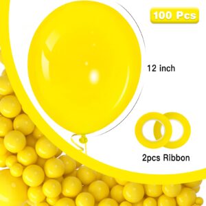 Garma Yellow Balloons 12 inch, 100PCS Yellow Latex Party Balloons for Balloons Arch as Birthday Party, Graduation, Wedding, Baby Shower, Halloween, Christmas Decorations(with Yellow Ribbon)