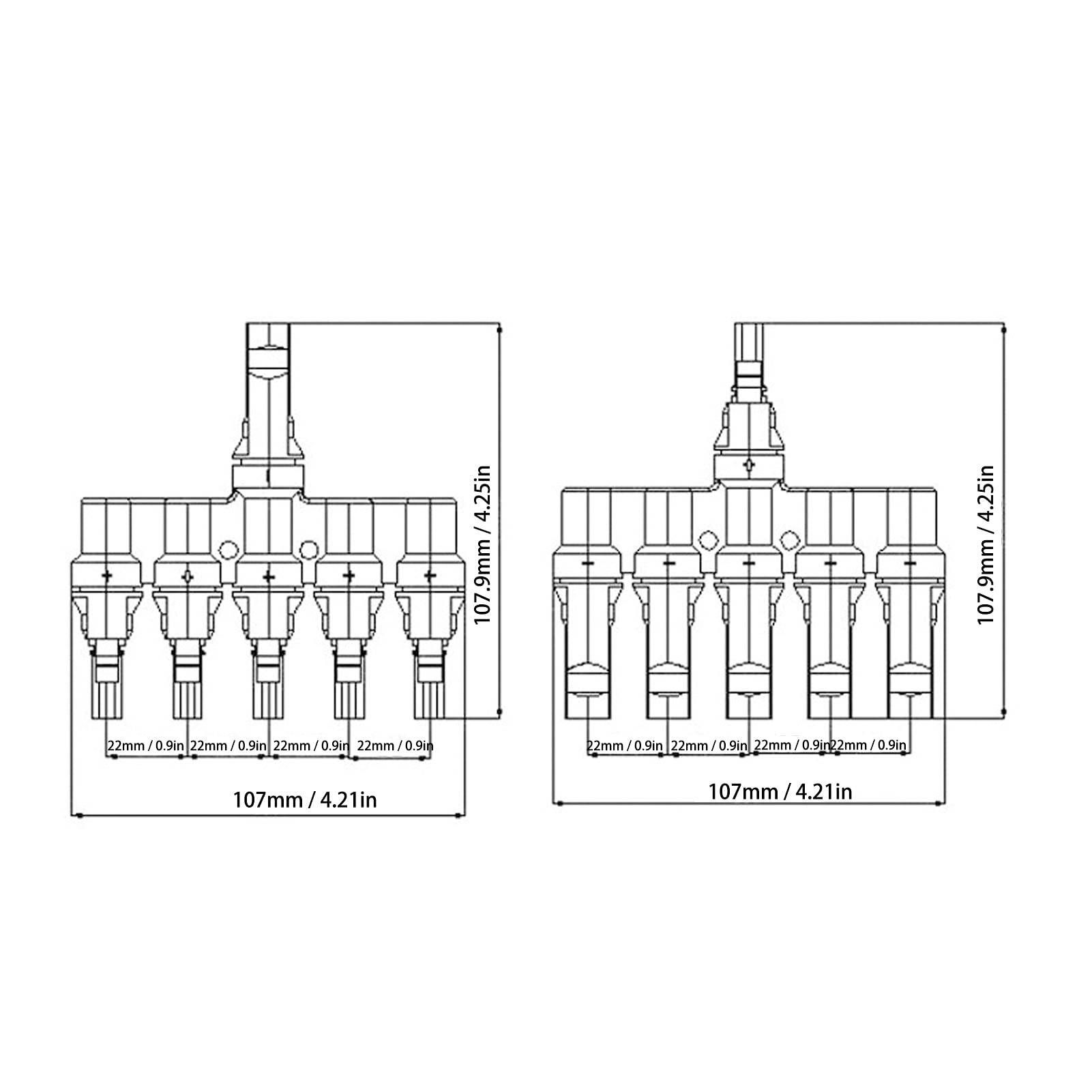 2PCS Branch Connector, Branch Connector to Strengthen The Stability, Waterproof and Dustproof 5 to 1 Solar Panel, PPO Insulation Material, for Solar Panel Cable