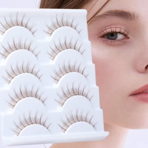 brown lashes clear band natural wispy manga brown eyelashes short soft 5 pairs halloween decorative brown false eyelashes pack by lanflower