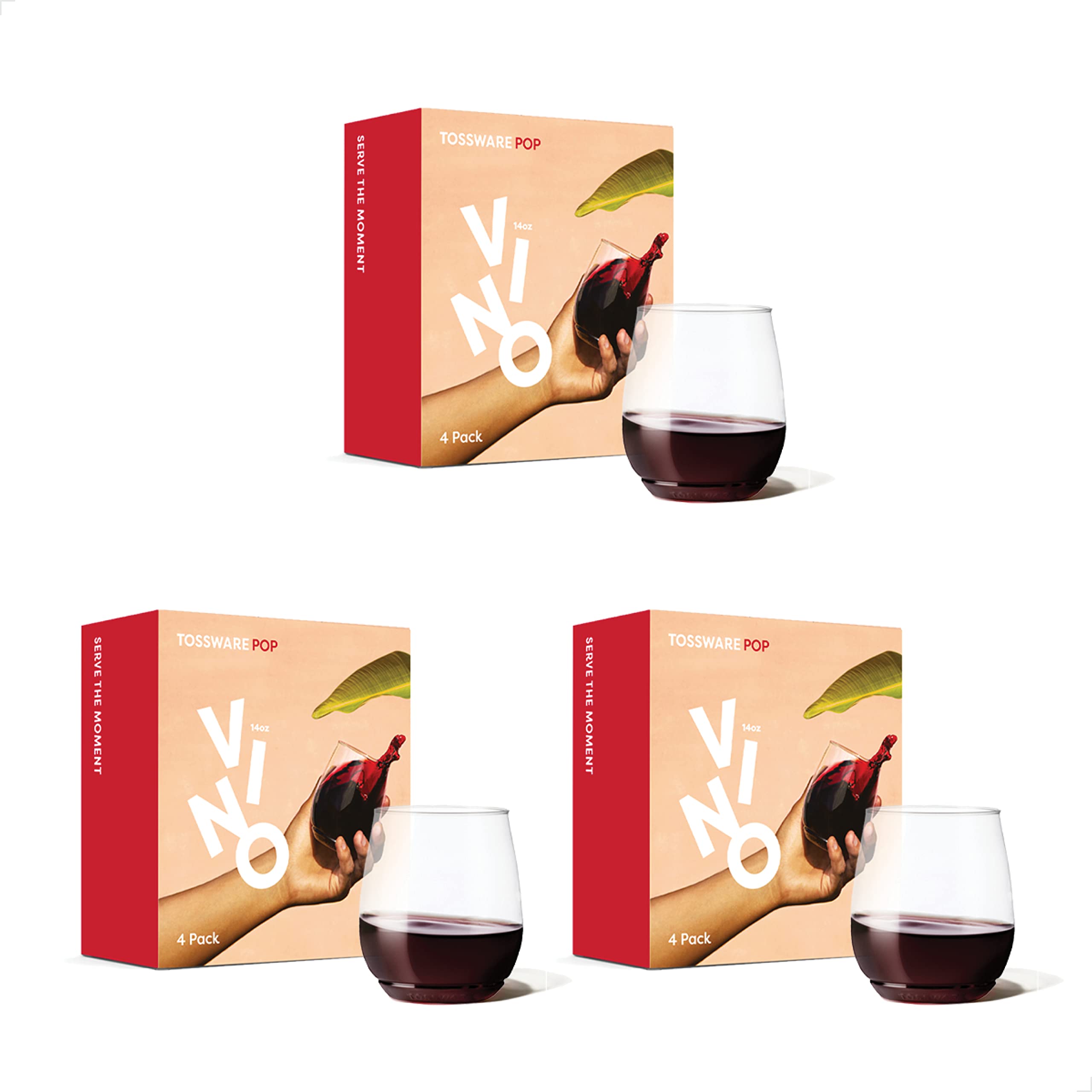 TOSSWARE POP 14oz Vino Travel Packs Set of 12, Premium Quality, Recyclable, Unbreakable & Crystal Clear Plastic Wine Glasses