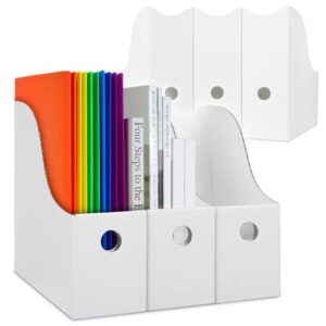 dunwell white magazine file holder (6 pack) - sturdy cardboard magazine holder, vertical file folder holder, magazine holder for desk, office or classroom book organizer, paper book bins