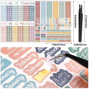 18 Sheets Daily Calendar Stickers Aesthetic Monthly Planner Stickers with Elbow Tweezer Colorful Round Date Stickers for Planners Number Date Dots for Work Daily to Do Budget Family Journal