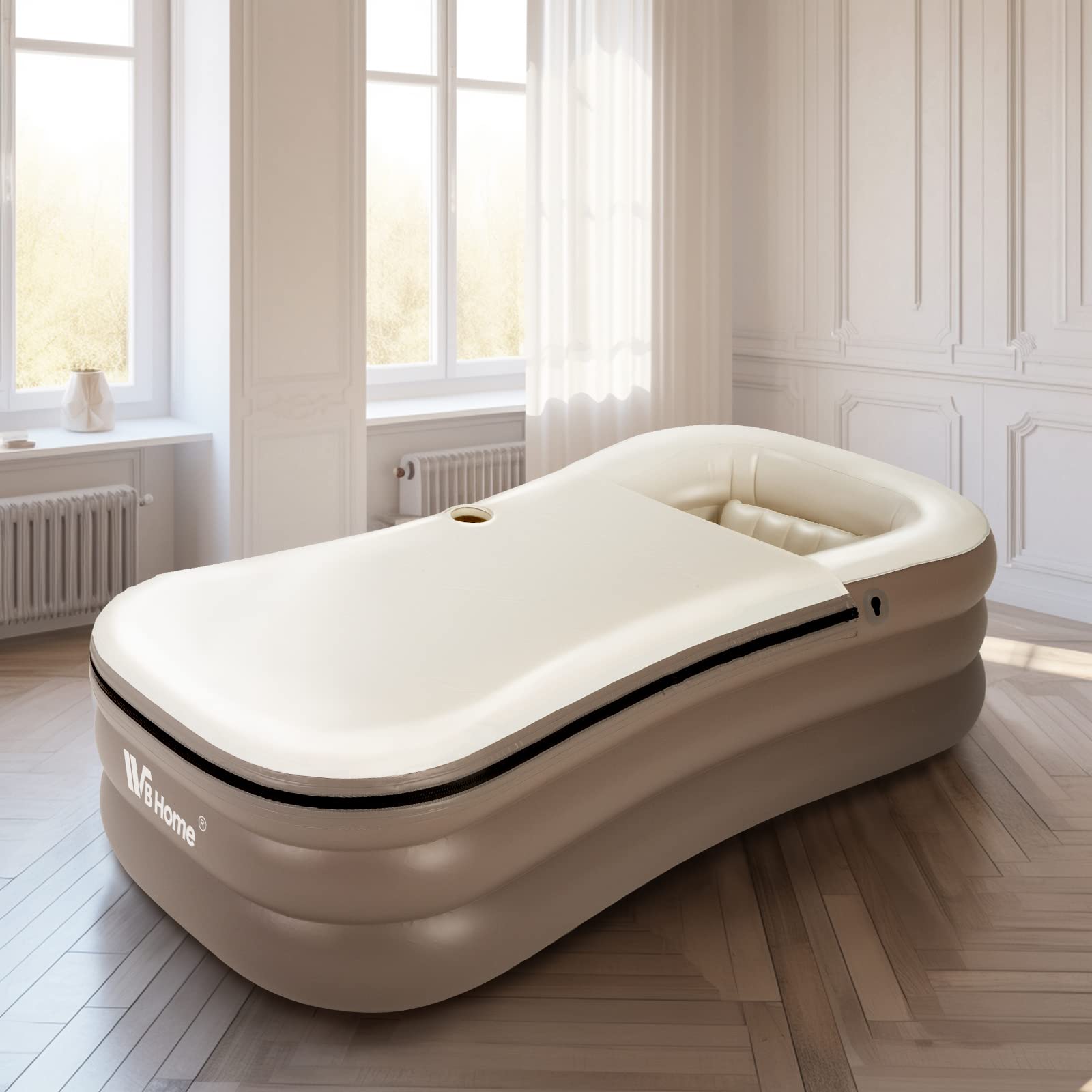 WBHome Inflatable Bath Tub PVC Portable Adult Bathtub Bathroom SPA with Electric Air Pump, Cup Holder, Phone Pocket, 118 inch Long Pipe