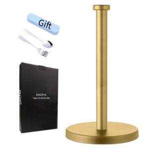 gwgthz stainless steel paper towel holder, gold paper towel holder countertop for kitchen bathroom, standing paper towel holder with weighted base for standard or rolls brushed brass, (gold)…