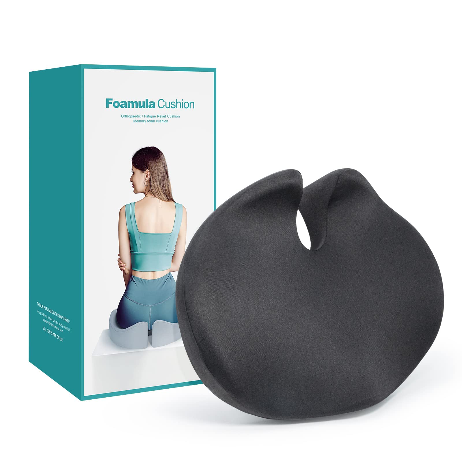 Foamula Pain Relief Coccyx Cushion, Memory Foam Seat Cushion for Wheelchair, Office Chair Cushion, Car Seat Cushion for Butt, Sciatica, Pelvic Floor, Postpartum Recovery