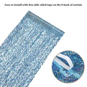 CYLMFC 3 Pack 3.3 ft x 6.6 ft Tinsel Foil Fringe Curtain Blue - Foil Fringe Backdrop Wall Curtains for Baby Shower,Mermaid,Under The Sea,Ocean,Frozen Party Decorations