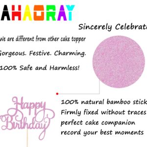 AHAORAY Happy Birthday Cake Topper - Pink Glitter Happy Birthday Cake Bunting Decor - Birthday Party Cake Decoration Supplies, for Photo Booth Props