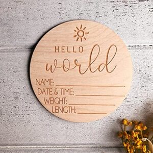 Baby Announcement Sign | Birth Announcement Sign | Hello World Newborn Sign | Perfect Photo Prop - Hospital & Home | Keepsake Baby Name Sign | 1-Piece Set | Wooden Material