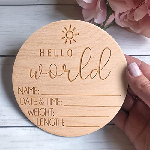 Baby Announcement Sign | Birth Announcement Sign | Hello World Newborn Sign | Perfect Photo Prop - Hospital & Home | Keepsake Baby Name Sign | 1-Piece Set | Wooden Material