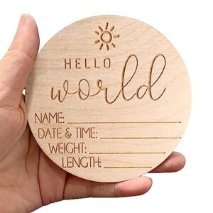 Baby Announcement Sign | Birth Announcement Sign | Hello World Newborn Sign | Perfect Photo Prop - Hospital & Home | Keepsake Baby Name Sign | 1-Piece Set | Wooden Material