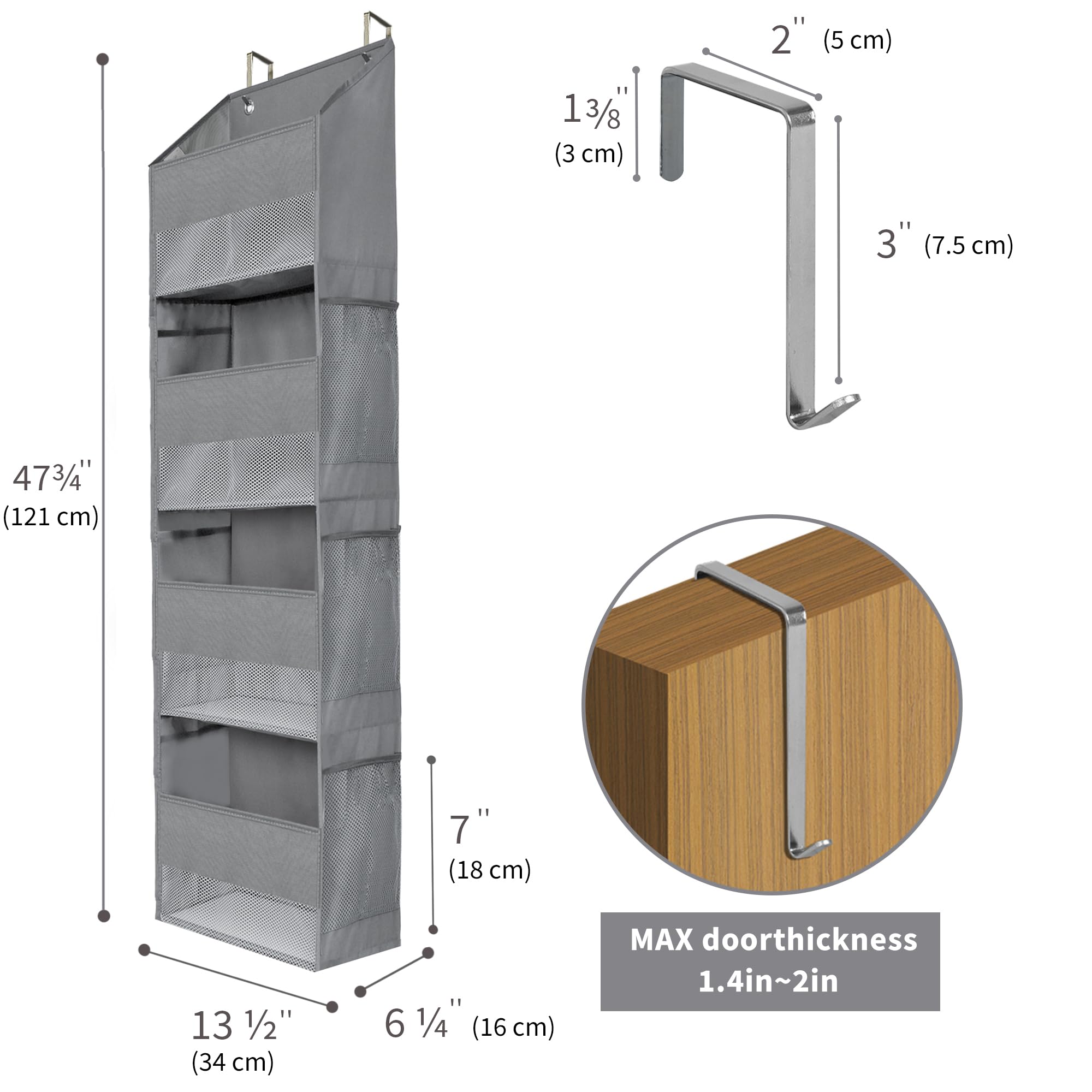 GRANNY SAYS 4-Shelf Over Door Hanging Organizer, Wall Mount Back of Door Hanging Organizers, Large Capacity Storage with Clear Window for Kids Toys, Diapers, Cosmetics, Gray