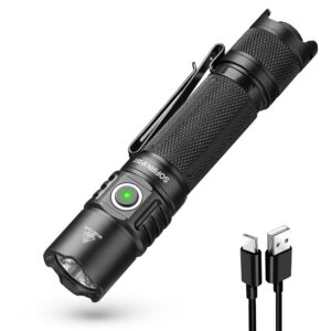 sofirn sp35t tactical flashlight, 3800 lumens super bright pocket led flashlight rechargeable with dual switch, ipx8 water resistance, edc flashlight for camping, hiking, emergency