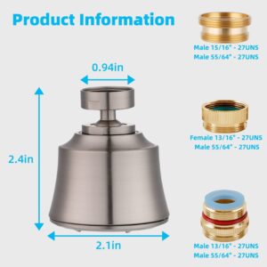 iFealClear Sink Faucet Aerator, Big Angle Swivel Faucet Sprayer Head, 360 Degree Kitchen Sink Faucet with 4 Spray Modes, Female and Male Thread Adapter Included, Brushed Nickel