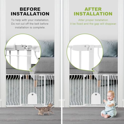 Baby Gates with Cat Door - Auto Close 29.5"-48.4" Safety Metal Dog Pet Gate for Doorway, Stairs, House, Walk Through Child Gate with Pet Door, Includes 4 Wall Cups and 2 Extension Pieces