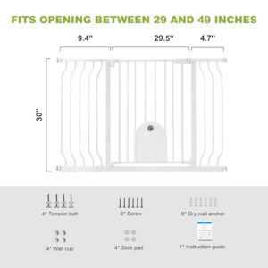 Baby Gates with Cat Door - Auto Close 29.5"-48.4" Safety Metal Dog Pet Gate for Doorway, Stairs, House, Walk Through Child Gate with Pet Door, Includes 4 Wall Cups and 2 Extension Pieces