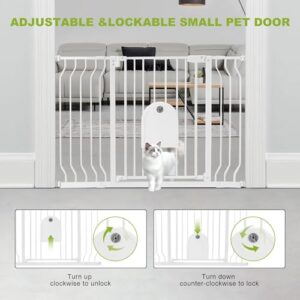 Baby Gates with Cat Door - Auto Close 29.5"-48.4" Safety Metal Dog Pet Gate for Doorway, Stairs, House, Walk Through Child Gate with Pet Door, Includes 4 Wall Cups and 2 Extension Pieces