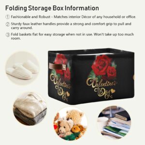 ALAZA Valentine's Day Rose Floral Black Foldable Storage Box Storage Basket Organizer Bins with Handles for Shelf Closet Living Room Bedroom Home Office 2 Pack