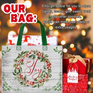 Whaline 16 Pack Christmas Non-Woven Bags Rustic Wood Grain Truck Tree Pattern Reusable Tote Gift Bag Merry Christmas Shopping Totes with Handles for Xmas Holiday Party Favor Supplies, 4 Designs