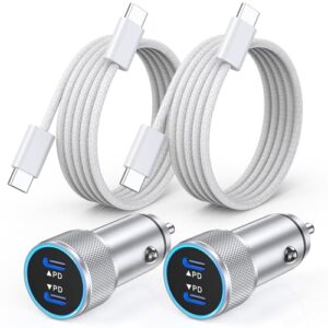 iphone 15 car charger,2pack dual port usb c fast car charger[apple certified] type c rapid car charging with 2pack usb c to c nylon braid cable apple car charger for iphone 15/15 plus/15 pro max/ipad