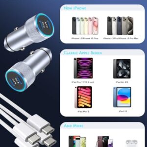 iPhone 15 Car Charger,2Pack Dual Port USB C Fast Car Charger[Apple Certified] Type C Rapid Car Charging with 2Pack USB C to C Nylon Braid Cable Apple Car Charger for iPhone 15/15 Plus/15 Pro Max/iPad