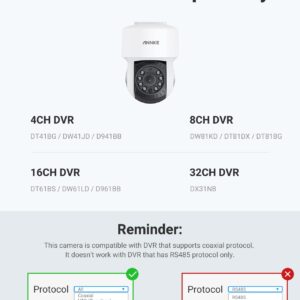 ANNKE 1080P 2MP AHD CCTV Home Surveillance Dome PT Wired Camera with 350° pan and 90° tilt, 100ft IR Night Vision, IP65 Weatherproof Security Add–On Cam for Outdoor Use, Wide Compatibility - APT200