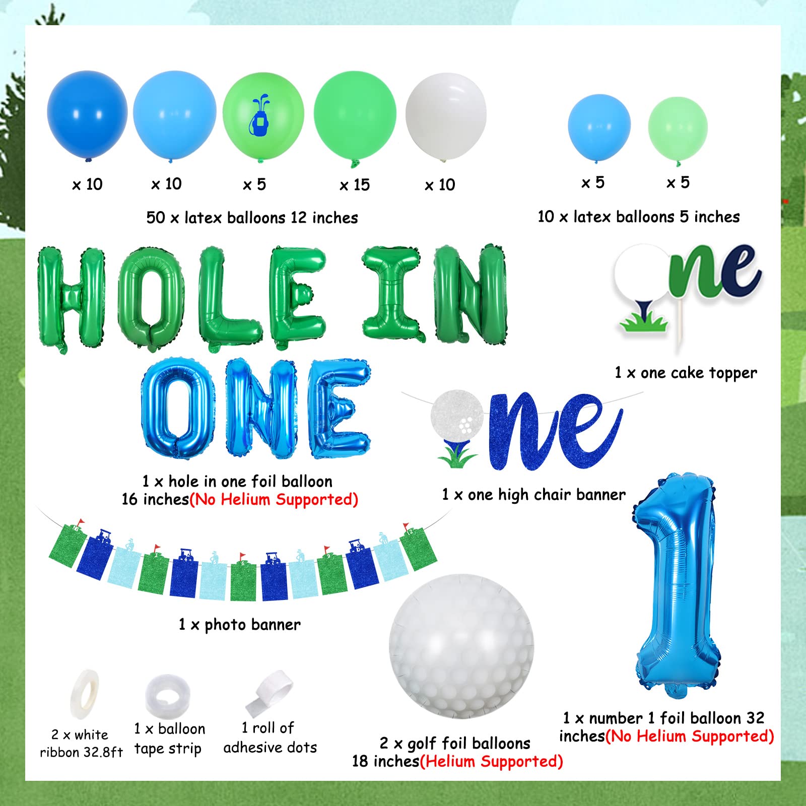 Sursurprise Golf 1st Birthday Decorations, Hole In One Balloon Garland Arch Kit, Golf Photo Banner, One High Chair Banner for Boys First Birthday, Sports Theme Party Supplies