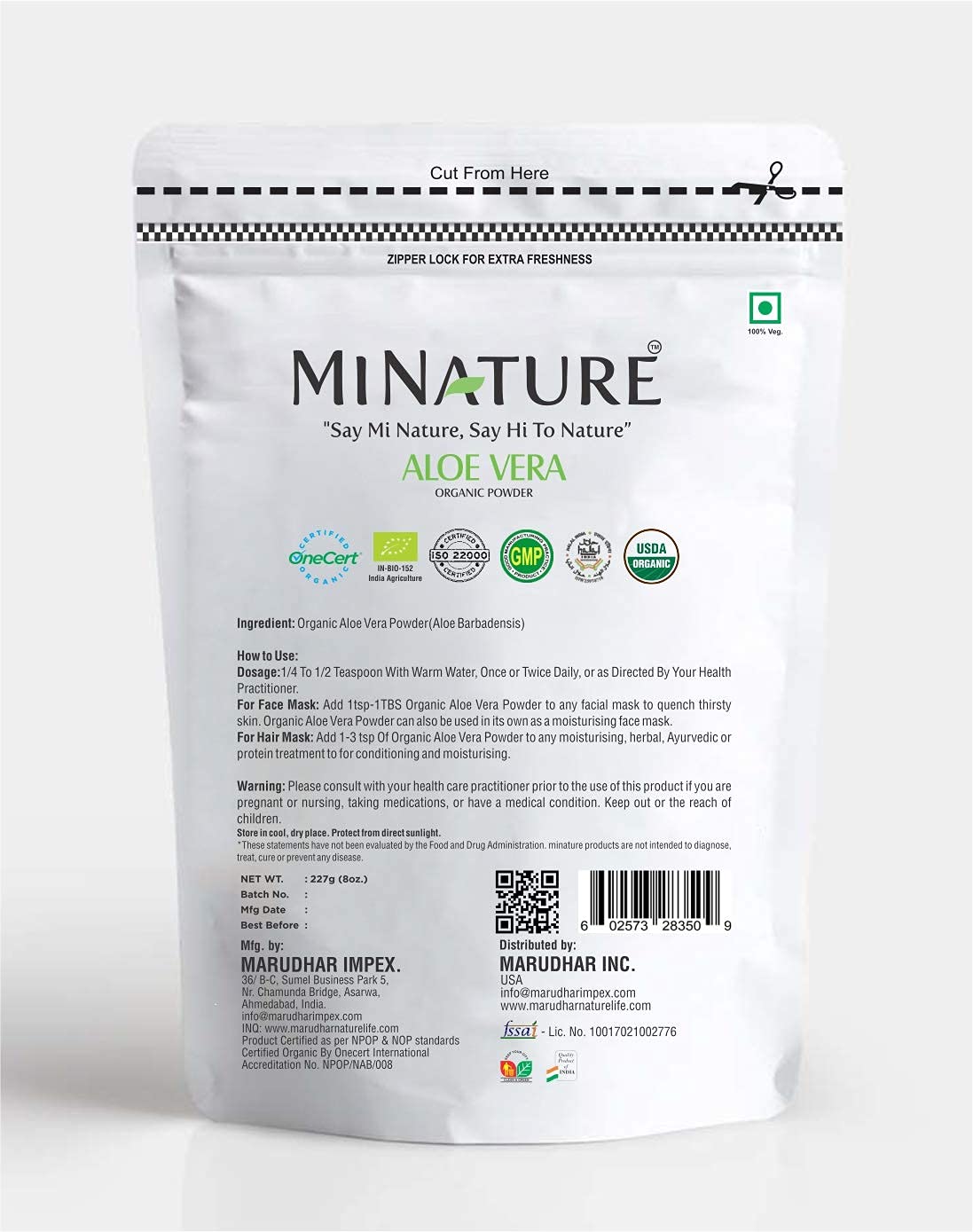 minature Combo of Three- Aloe Vera Powder, Orange Peel Powder and Walnut Shell Powder - Skin Care - 227 g Each