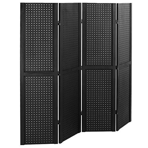 VIVO Rustic Wood Freestanding 60 x 60 inch Pegboard Panel, Office Divider, Cubicle Room Partition Organizer, Trade Show Display Stand, x4 Panels, Black, PP-3-P060B