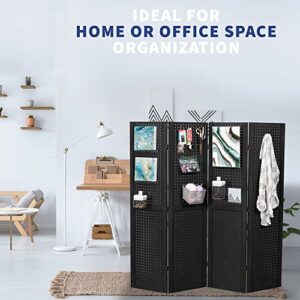 VIVO Rustic Wood Freestanding 60 x 60 inch Pegboard Panel, Office Divider, Cubicle Room Partition Organizer, Trade Show Display Stand, x4 Panels, Black, PP-3-P060B