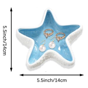 ZGRTZH Starfish Jewelry Dish Tray Ceramic Blue Ring Holder for Jewelry Trinket Dish Candy Dish Jewelry Tray Jewelry Plate Small Key Bowl for Entryway Table Birthday Home Party Decor