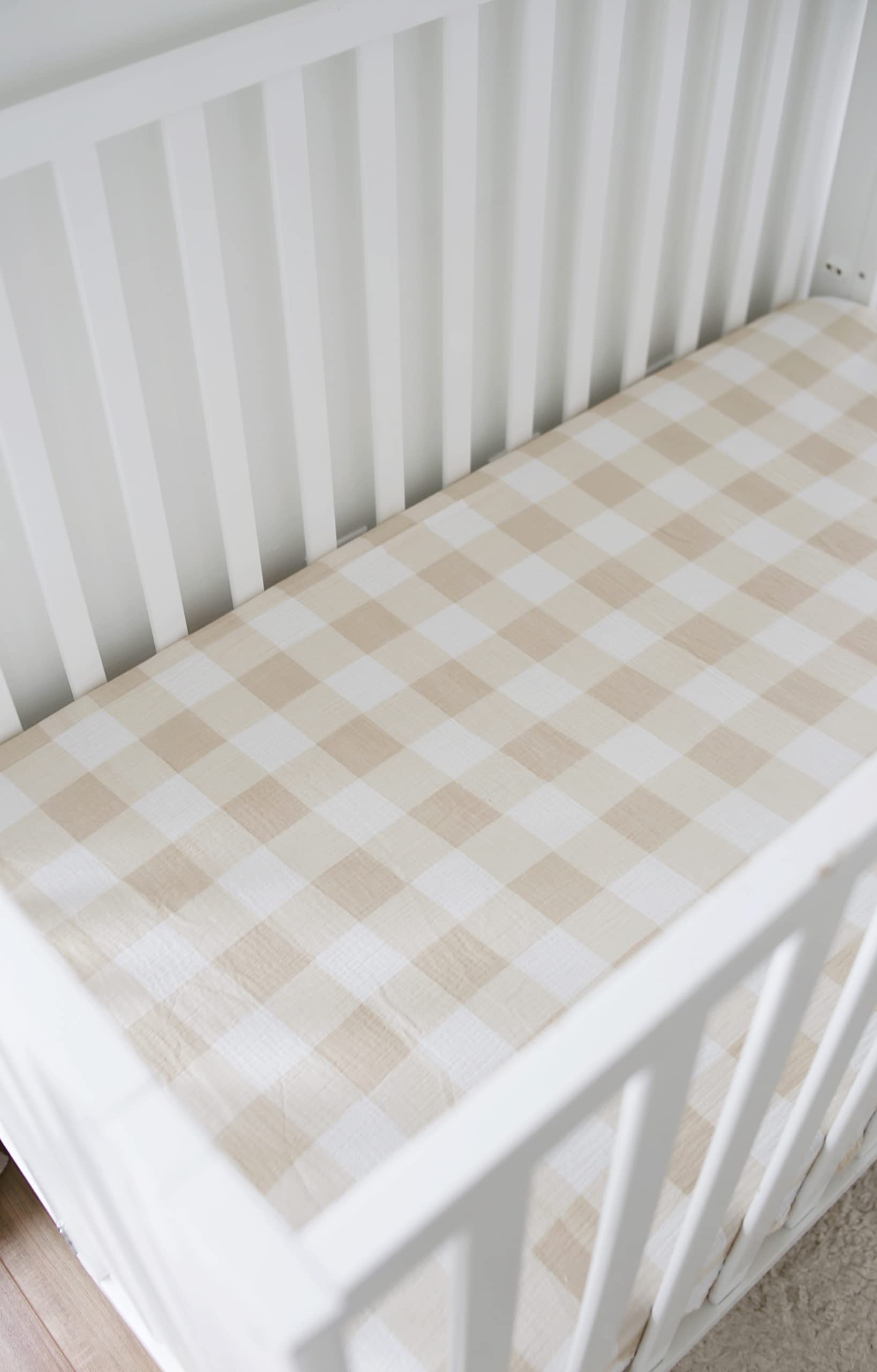 Marlowe & Co Cotton Muslin Crib Sheet, 100% Cotton Muslin Baby Crib Sheets for Standard Size Crib Mattress 28" x 52", Soft and Breathable Neutral Fitted Crib Sheet for Baby Boy and Girl (Gingham)