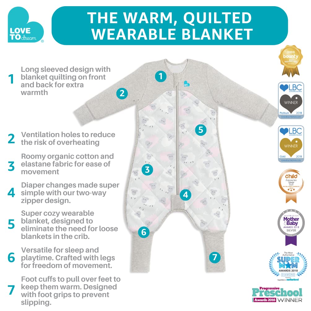 Love to Dream Organic Merino Wool Warm Baby Sleep Suit (12-24 Mo), Super Soft Temp Regulating Sleeping Sack, 2.5TOG Warm Wearable Blanket, Pink