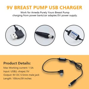 Wamlet 9V USB Adapter Charger for Purely Yours Ultra, Purely Yours w/Backpack, Purely Yours w/Carry All, Purely Yours UNA Single Electric, Purely Yours -I7070P Doulbe Electric Breast Pumps